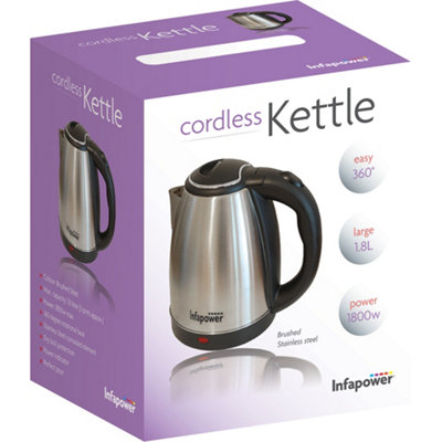 Infapower 1.8L 360 Degree Cordless Kettle 1800w - Brushed Stainless Steel