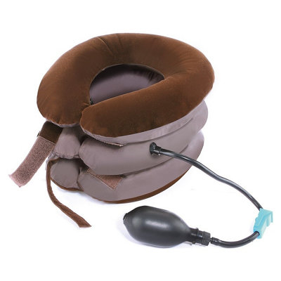 Inflatable Neck Support Cervical Collar with Brown Velvet Cover - Eases ...