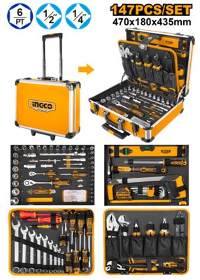 INGCO 147-Piece Professional Hand Tools Set in Metal Case
