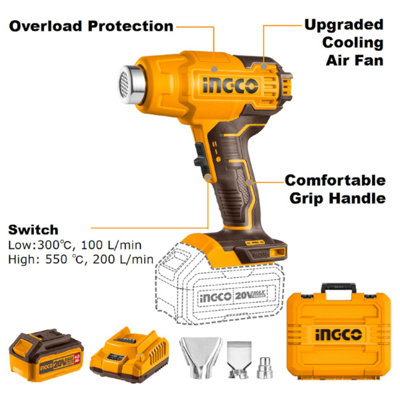 Ingco 20V Cordless Heat Gun Lithium-Ion Battery Included With Charger ...