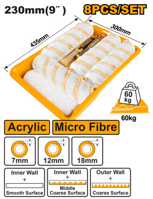 INGCO 8-in-1 Cylinder Brush & Paint Roller Set of Rollers, Tray & Brush ...