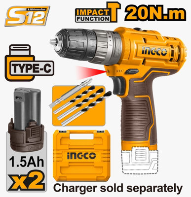 INGCO Impact Drill Brushless Cordless 12V Lightweight