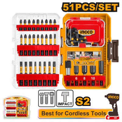 INGCO Impact Screwdriver Bit Set, 51-Piece, S2 Steel, Magnetic Driver ...