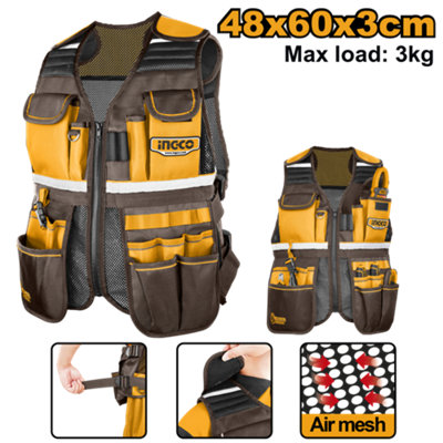 INGCO Tools Vest Adjustable Air-Mesh Multiple Pockets