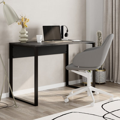 Inna Modern Work Table Retro Grey Silky Black with Sturdy Black Metal ...