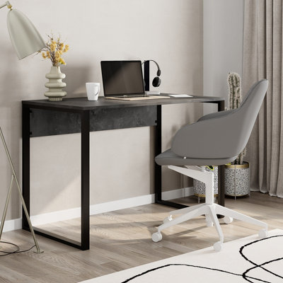 Inna Modern Work Table Retro Grey with Sturdy Black Metal Legs Particle ...