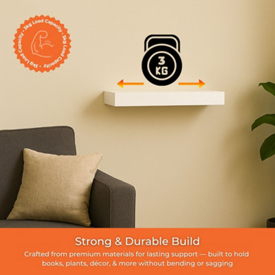 Innoteck 30CM High Gloss White Floating Wall Shelf 30CM