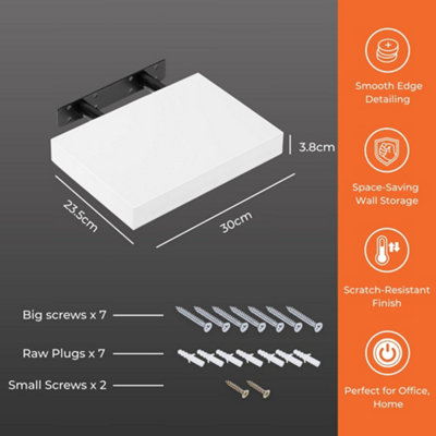 Innoteck 30CM High Gloss White Floating Wall Shelf 30CM