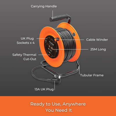 Innoteck 4 Socket 25M Cable Reel 13A with Thermal Cut Out