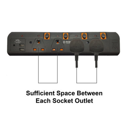 Innoteck 4 Way 5 Meter Switched Extension Lead with 2USB charging ports ...