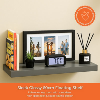 Innoteck 60CM High Gloss Grey Floating Wall Shelf
