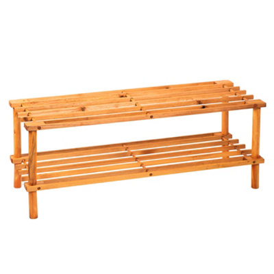 Innoteck Essentials 2-Tier Wooden Shoe Rack - Walnut