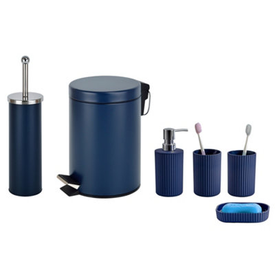 Innoteck Essentials 6pc Bathroom Set Blue - 3L Bin, Toilet Brush, Soap ...