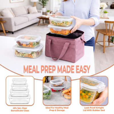 Innoteck Essentials Kitchen 4pc Glass Storage Container Set with Snap ...