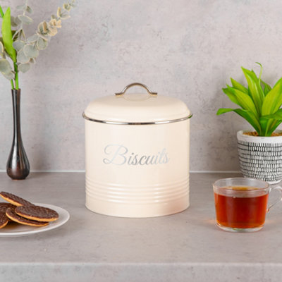 Innoteck Essentials Round Biscuit Tin With Air-Tight Lid - Cream.