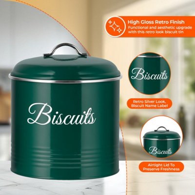 Innoteck Essentials Round Biscuit Tin With Air-tight Lid- Green.