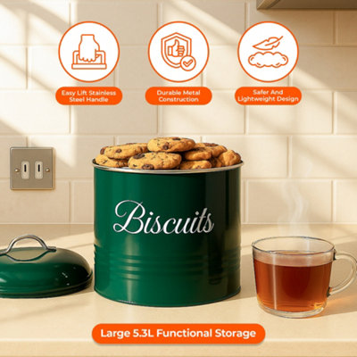 Innoteck Essentials Round Biscuit Tin With Air-tight Lid- Green.