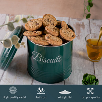 Innoteck Essentials Round Biscuit Tin With Air-tight Lid- Green.