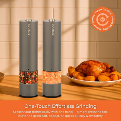 Innoteck Essentials Stainless Steel Electric Salt & Pepper Mill Set - Grey