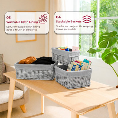 Innoteck Essentials Wicker Storage Baskets with Cloth Lining(Set of 3 ...