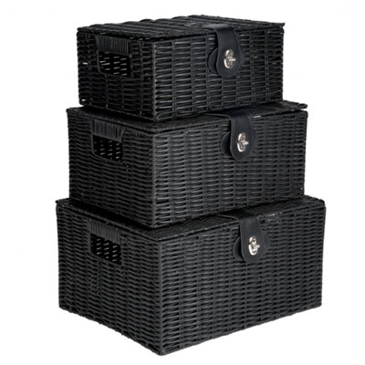 Innoteck Essentials Wicker Woven Storage Baskets With Lid (Set of 3 ...