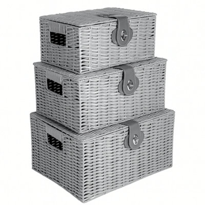 Innoteck Essentials Wicker Woven Storage Baskets With Lid (Set of 3 ...