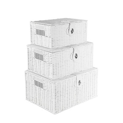 Innoteck Essentials Wicker Woven Storage Baskets With Lid (Set of 3 ...