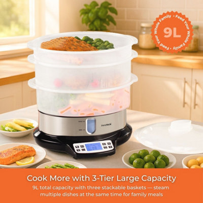 Innoteck Kitchen Pro 3 Tier 9L Digital Food Steamer with 6 Presets