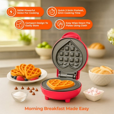 Innoteck Kitchen Pro Heart-Shaped Waffle Maker - Red