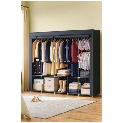 Innoteck Large Fabric Wardrobe with 5 Hanging Rails, Shelves & 4 Side ...