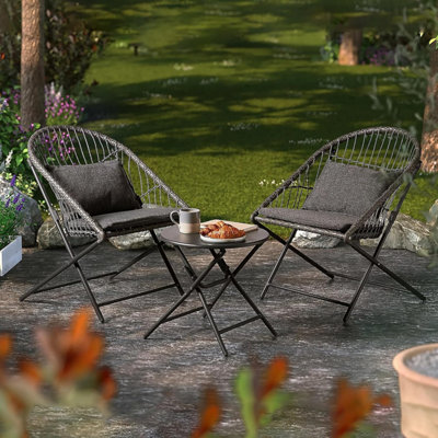 Innovators Holly Collapsible 3 Piece Rattan Bistro Set with Table and 2 Chairs Grey