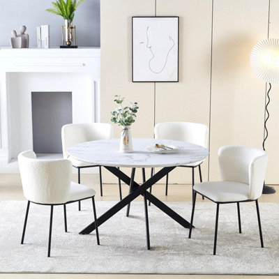 Inoko 5 Pieces Dining Table Set Marble Effect Round Table with with 4 ...