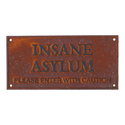 Insane Asylum Enter With Caution Sign Plaque Cast Iron Door Mental Hospital
