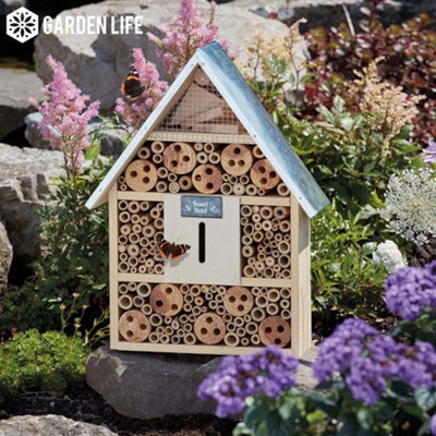 Insect Hotel Wooden Bug House Natural Nest Shelter Box | DIY at B&Q