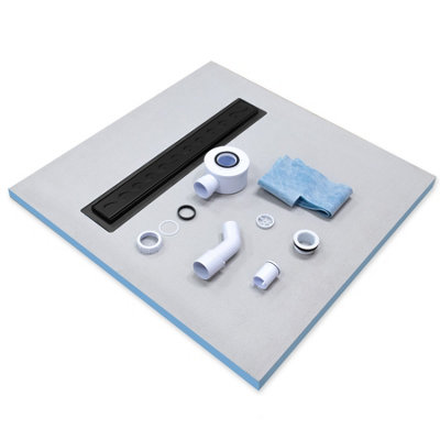 INSL8 Linear Wet Room Tile-On Shower Tray with Black Grate - Diagonal ...
