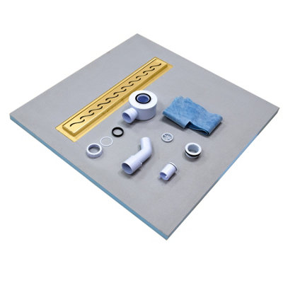 INSL8 LINEAR WET ROOM TILE-ON SHOWER TRAY WITH GOLD GRATE DIAGONAL ...