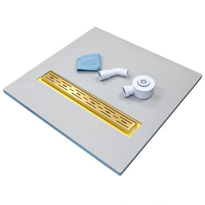INSL8 LINEAR WET ROOM TILE-ON SHOWER TRAY WITH GOLD GRATE STAGGERED ...