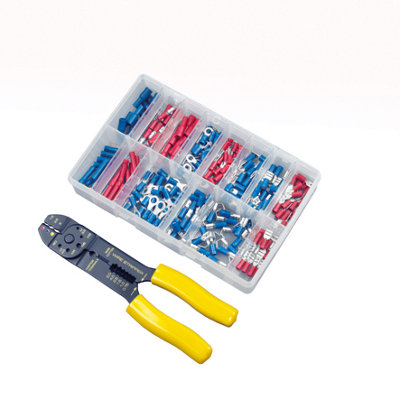 Insulated Terminals & Crimping Tool Red & Blue Assorted Box 206pcs