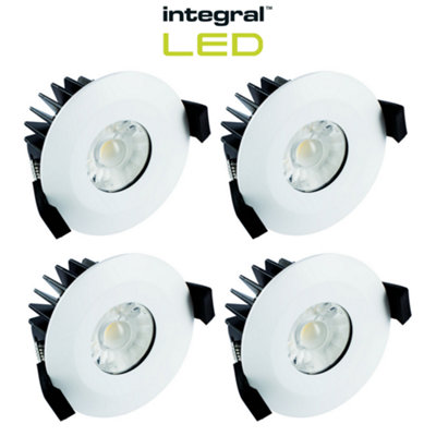 Integral LED 6W Low Profile Fire rated Downlight with Integrated Bulb - 3000K / 510lm: 4 Pack ...