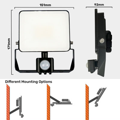 Integrated PIR LED floodlight with PIR Sensor 10W, 1200 Lumens, IP65 ...