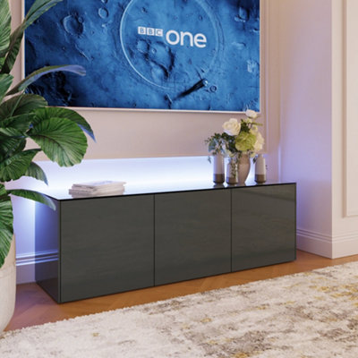 INTEL Grey high gloss large TV cabinet with LED mood lighting