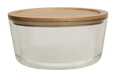 Interiors by Premier 1650ml Round Glass Container with Acacia Lid ...