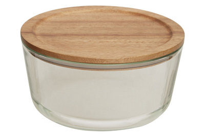 Interiors by Premier 1650ml Round Glass Container with Acacia Lid ...