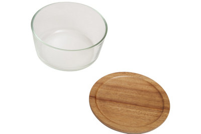 Interiors by Premier 1650ml Round Glass Container with Acacia Lid ...