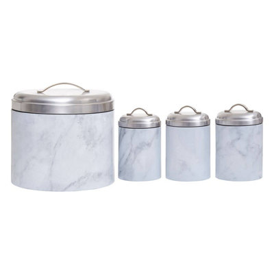 Interiors by Premier 4Pc White Marble Effect Storage Set, Kitchen ...