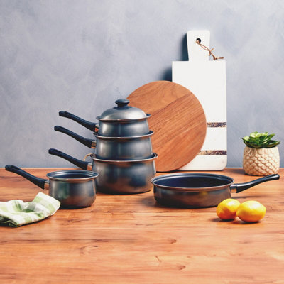 Interiors by Premier 5Pc Non-Stick Dark Silver Cookware Set, Kitchen ...