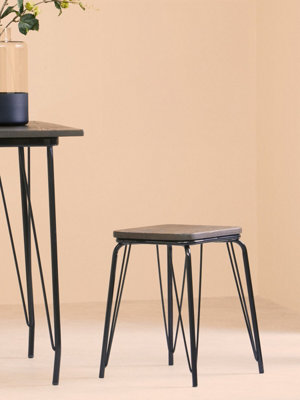 Interiors by Premier Accent Black Metal and Elm Small Wood Stool, Small ...
