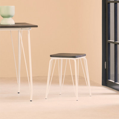 Interiors by Premier Accent White Metal and Elm Small Wood Stool, Small ...