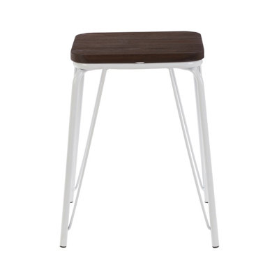 Interiors by Premier Accent White Metal and Elm Small Wood Stool, Small ...