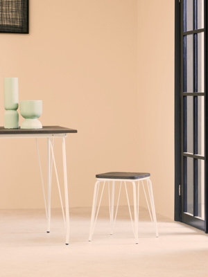 Interiors by Premier Accent White Metal and Elm Small Wood Stool, Small ...